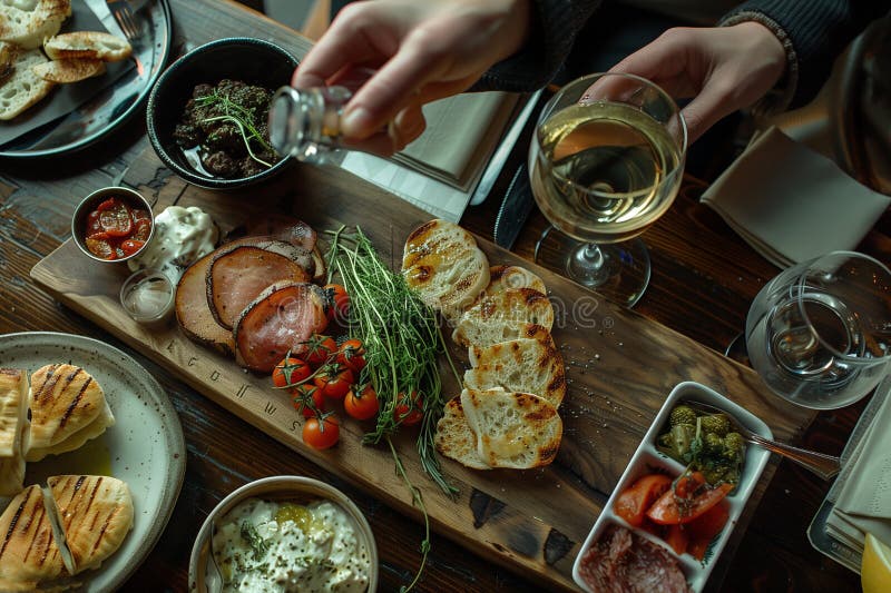 Hand Reaching for Appetizers on Table. Stock Image - Image of lunch ...