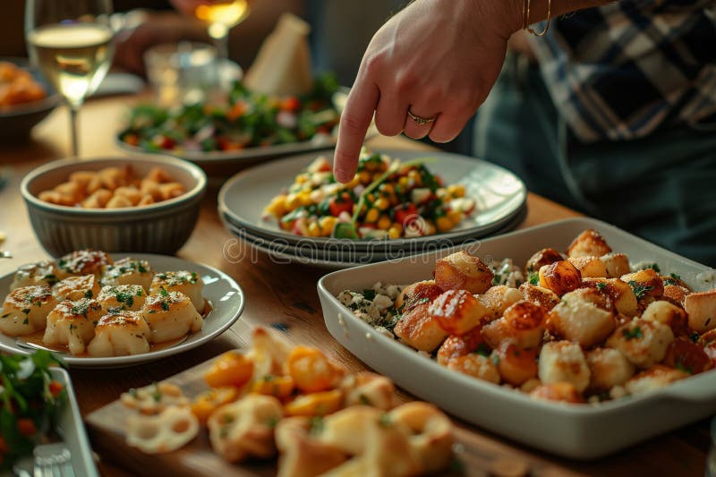 Hand Reaching for Appetizers on Table Stock Illustration - Illustration ...