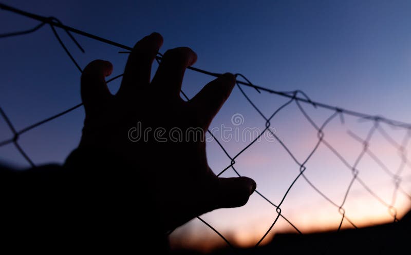 A Hand is Reaching through a Chain Link Fence Stock Photo - Image of ...