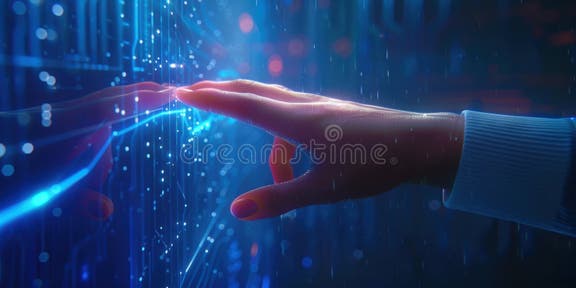 Hand Reaching through a Digital Interface. Created by Generative ...