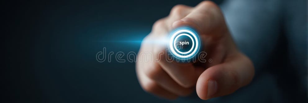 Hand Reaching for a Digital Spin Button in a Blurred Motion Background ...