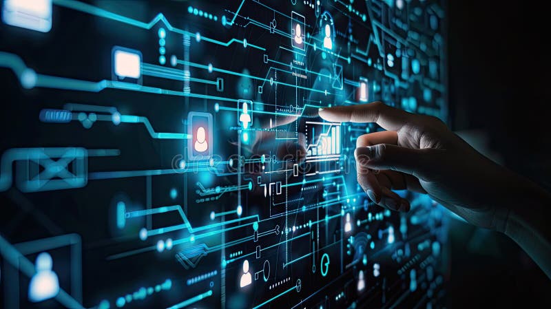 A Hand Reaching into the Digital World of Data. Generative AI Stock ...