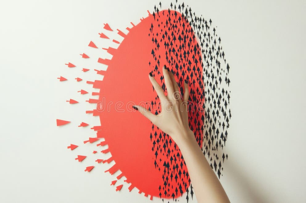 Hand Reaching through Geometric Abstract Art on Wall Stock Photo ...