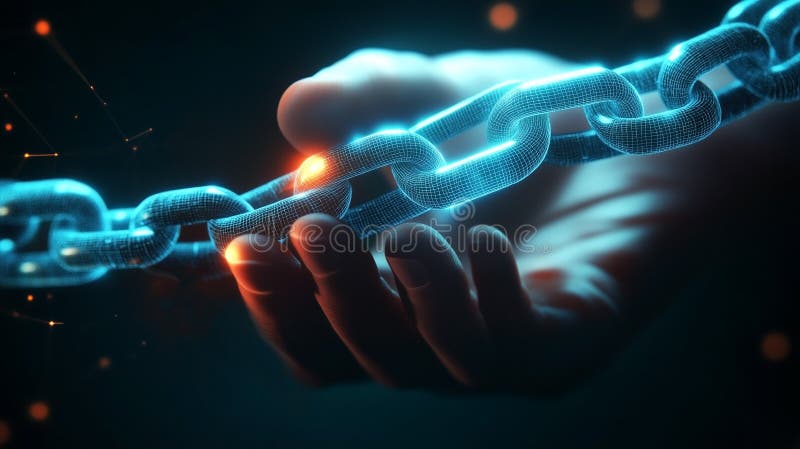 Hand Reaching for a Glowing Chain Symbolizing Connection and Technology ...
