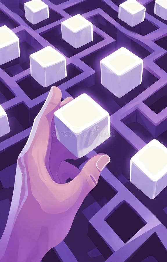 Hand Reaching for Glowing Cube in Maze Like Structure, Symbolizing ...