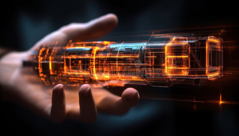 Hand Reaching for Glowing Futuristic Technological Object Stock ...