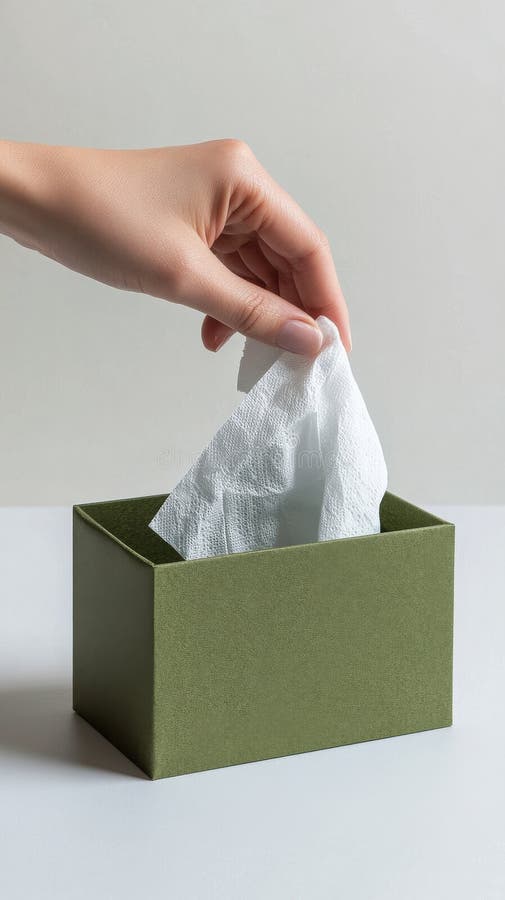 Hand Reaching into a Green Tissue Box To Pull Out a Paper Tissue for ...