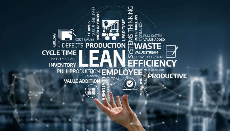 Hand Reaching for Lean Management Concepts with Infographic Elements Representing Efficiency ...