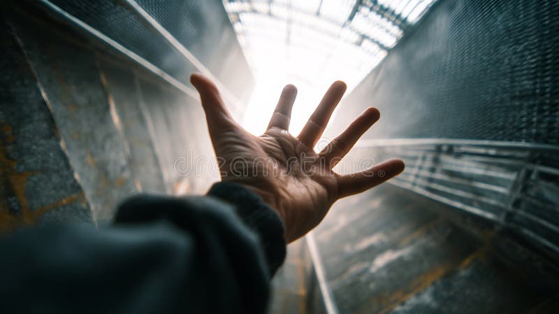 Hand Reaching for Light in Dark Tunnel Stock Image - Image of ...