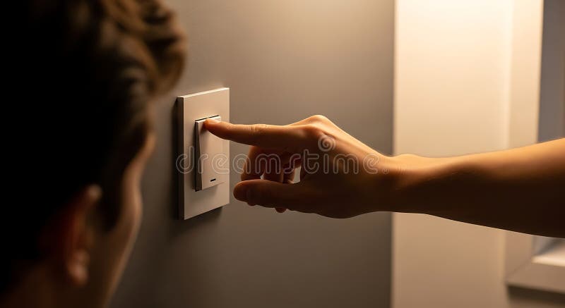 Hand Reaching for Light Switch, Dramatic Lighting, Turning on, Close-Up ...