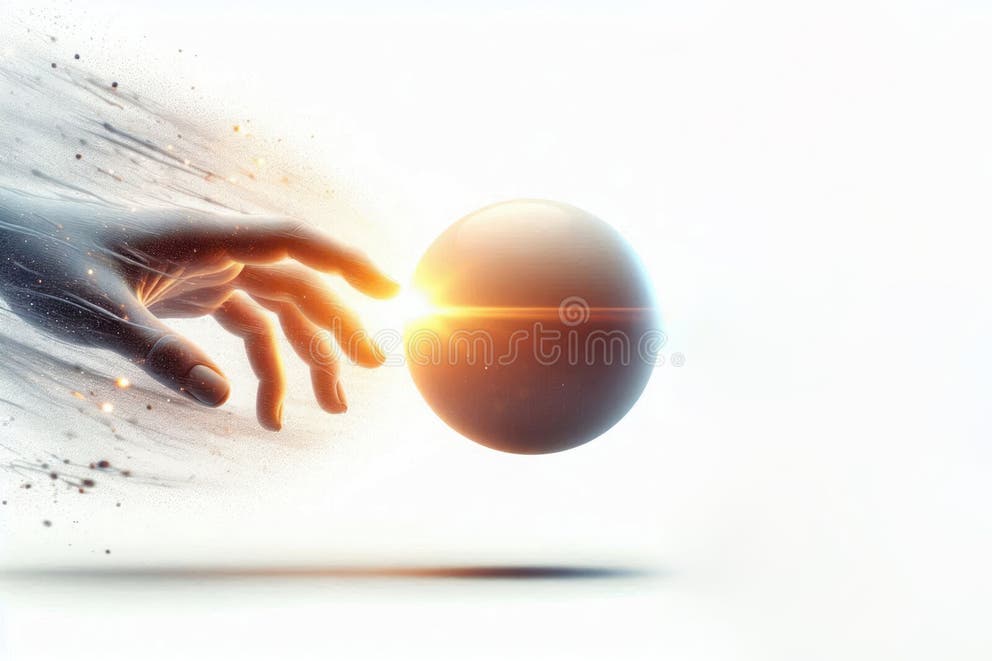 A Hand Reaching for a Luminous Sphere. Space for Text. Stock Image ...