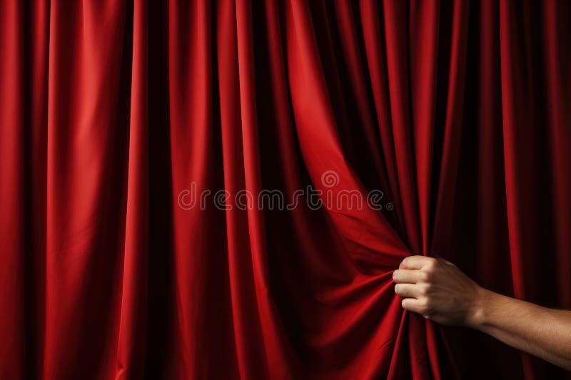 A Hand Reaching Out from Behind a Red Curtain in Theatre Stock ...