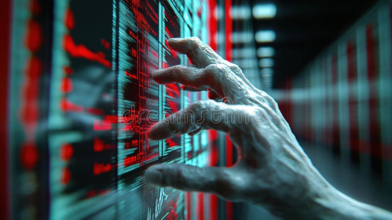 A Hand Reaching Out of a Computer Screen with Red and Green Lights, AI ...