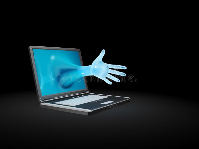 Hand Reaching Out of a Notebook Screen Stock Illustration ...