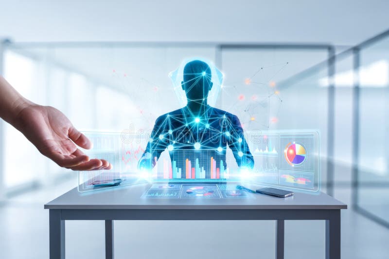 Hand is Reaching Out To a Computer Screen that Has a Man on it Stock ...