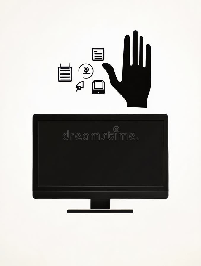 A Hand is Reaching Out To a Computer Screen that Shows Various Icons ...