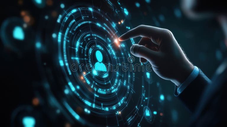 Hand Reaching Out To Interact with a Futuristic Digital Interface ...