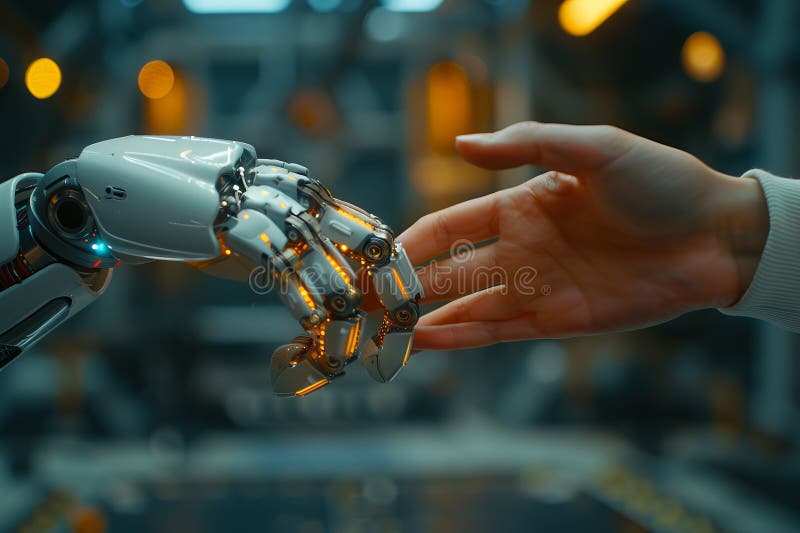 A Hand Reaching Out To a Robot Stock Image - Image of operate ...