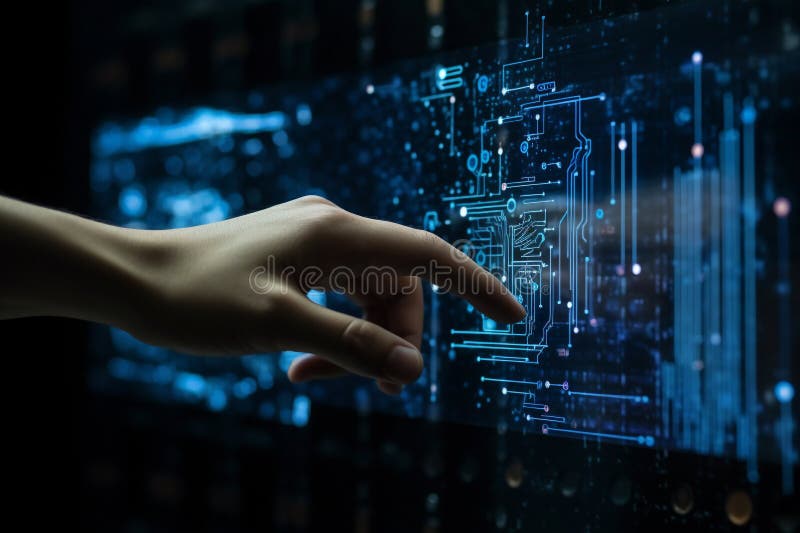 Hand Reaching Out To Touch an Interactive Data Screen, Symbolizing the ...