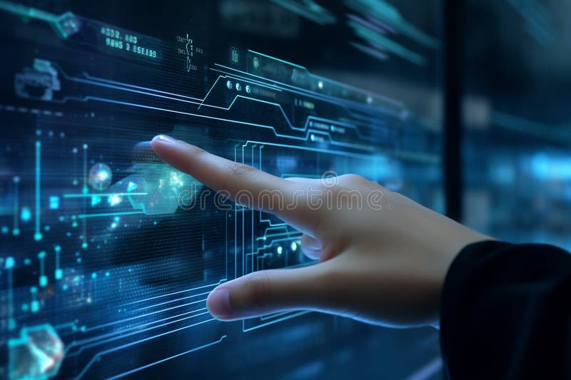 Hand Reaching Out To Touch an Interactive Data Screen, Symbolizing the ...