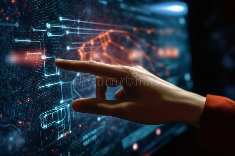 Hand Reaching Out To Touch an Interactive Data Screen, Symbolizing the ...