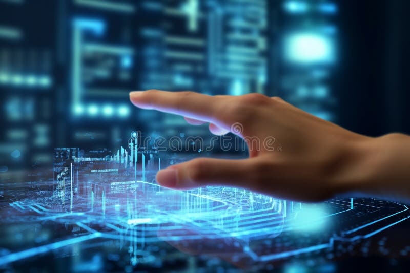 Hand Reaching Out To Touch an Interactive Data Screen, Symbolizing the ...