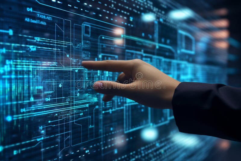 Hand Reaching Out To Touch an Interactive Data Screen, Symbolizing the ...