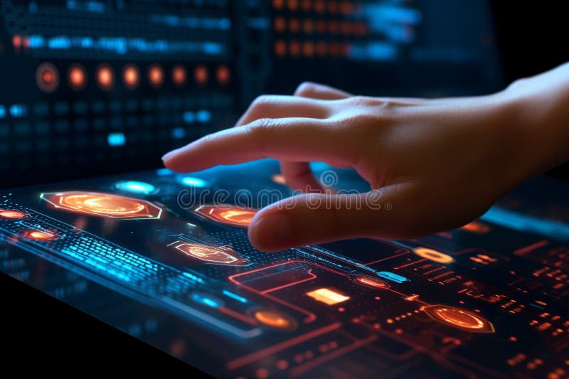 Hand Reaching Out To Touch an Interactive Data Screen, Symbolizing the ...