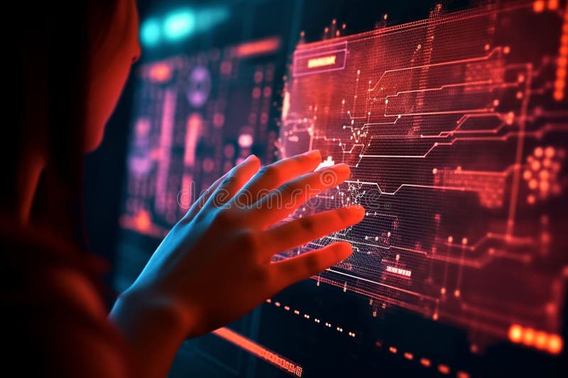 Hand Reaching Out To Touch an Interactive Data Screen, Symbolizing the ...