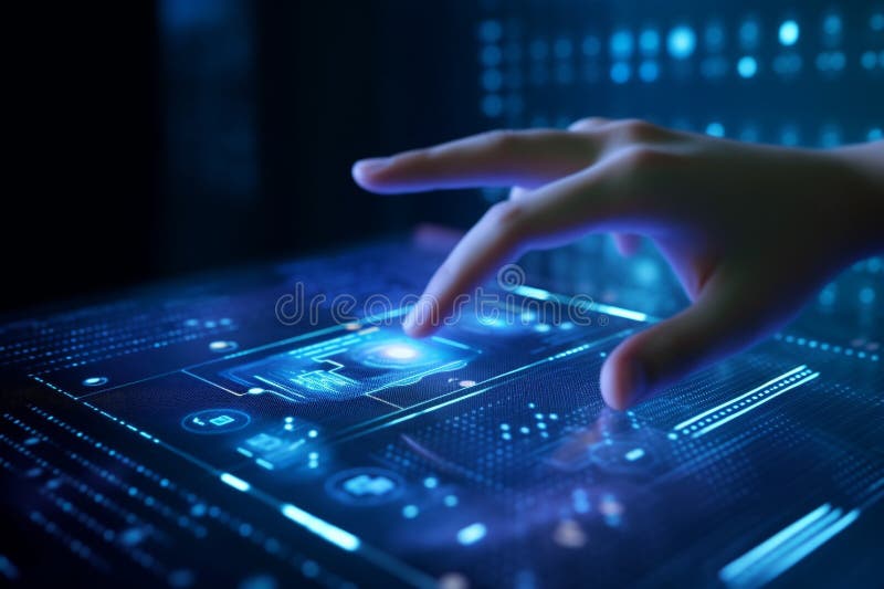 Hand Reaching Out To Touch an Interactive Data Screen, Symbolizing the ...