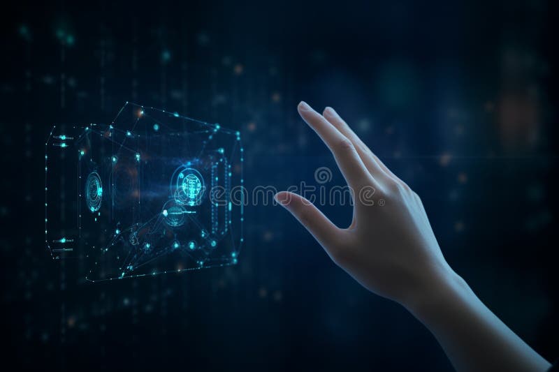 Hand Reaching Out To Touch an Interactive Data Screen, Symbolizing the ...