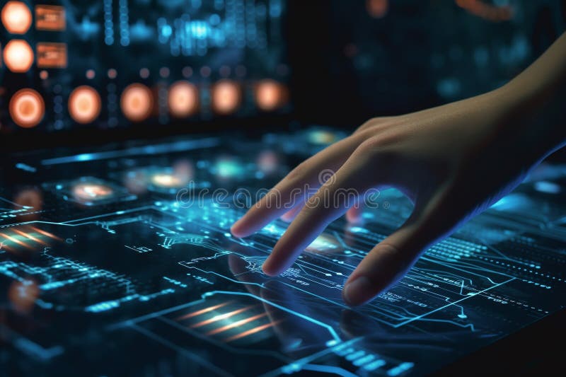 Hand Reaching Out To Touch an Interactive Data Screen, Symbolizing the ...