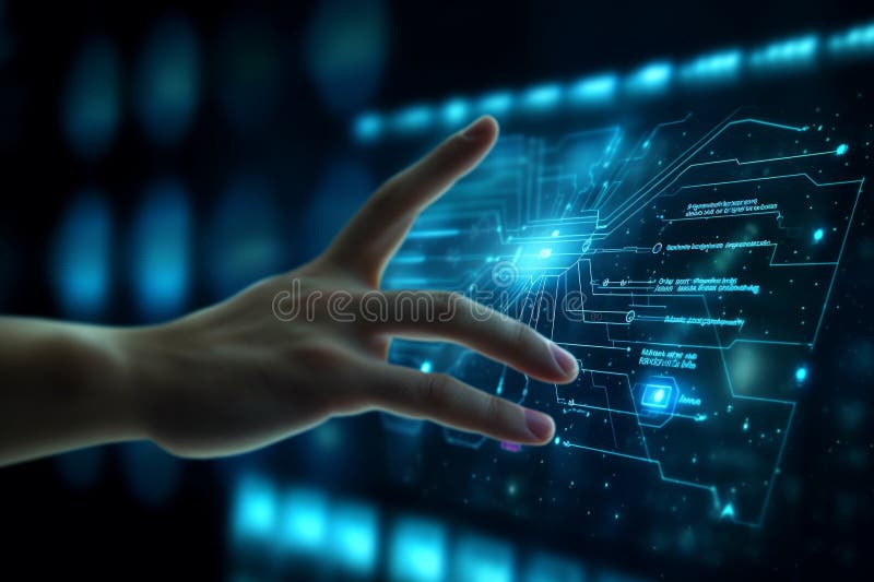 Hand Reaching Out To Touch an Interactive Data Screen, Symbolizing the ...