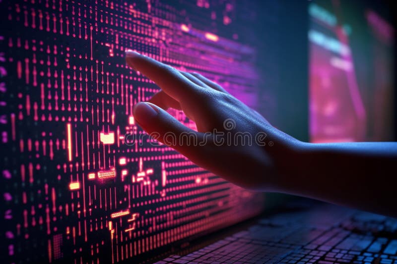 Hand Reaching Out To Touch an Interactive Data Screen, Symbolizing the ...