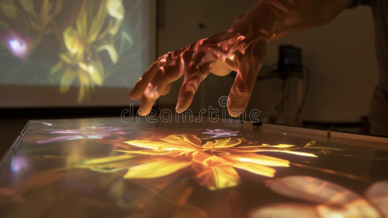A Hand Reaching Out To Touch Virtual Objects Projected Onto a Table in ...