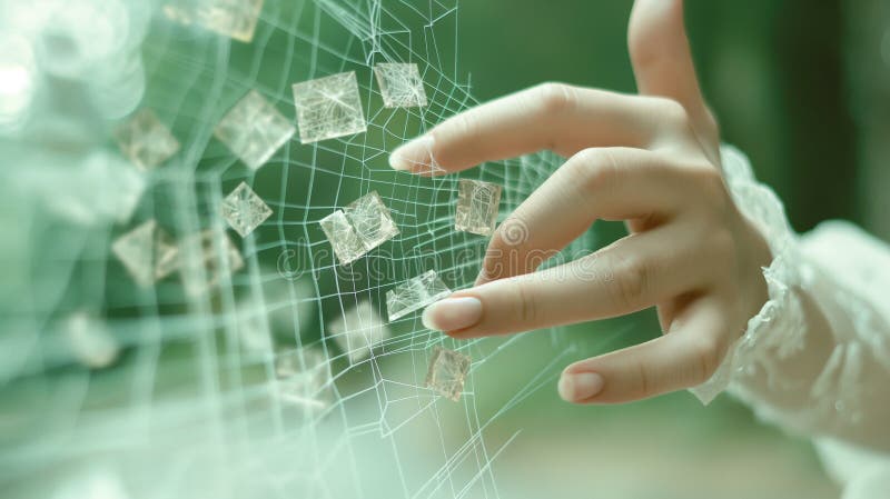 A Hand is Reaching Out To Touch a Web of Diamonds Stock Illustration ...