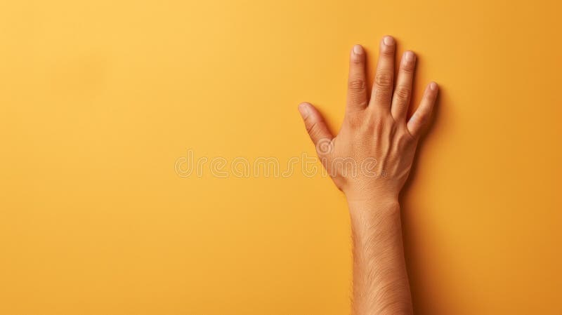 A Hand Reaching Out To Touch a Yellow Wall, AI Stock Image - Image of ...