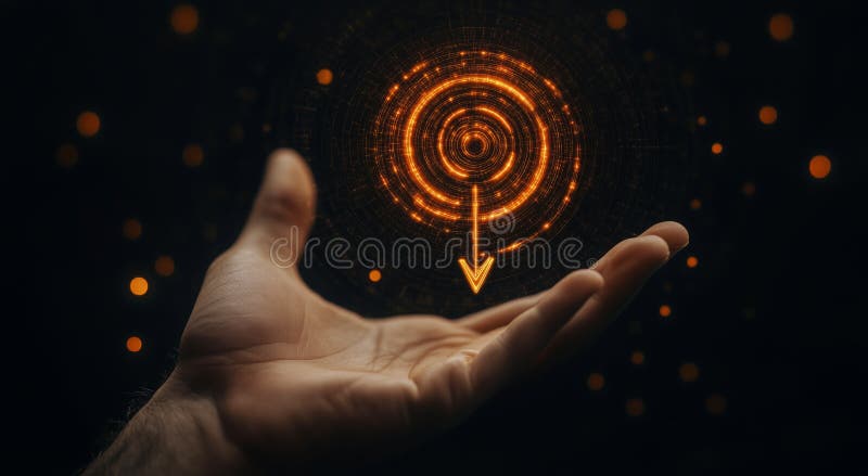 Hand Reaching Out Towards Glowing Circular Pattern in Dark Space Stock ...