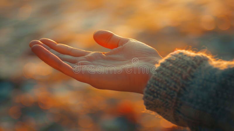 Hand Reaching Out in Warm Light. AI Generated Stock Photo - Image of ...