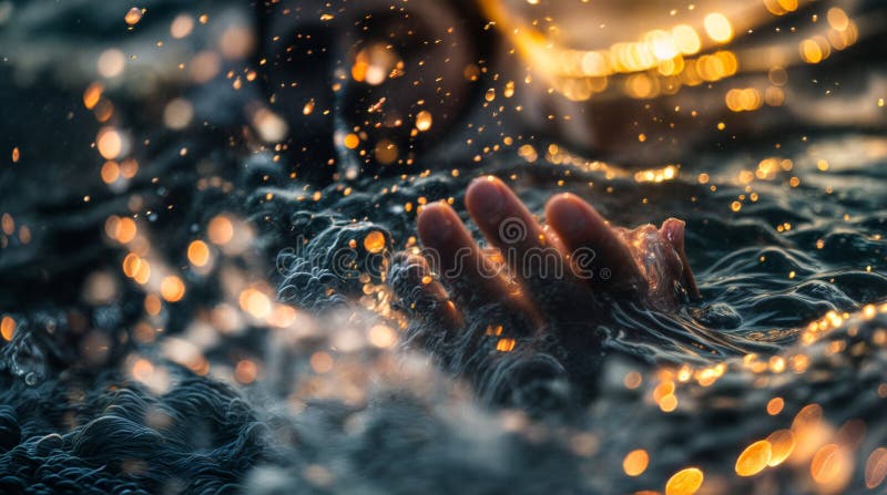 Hand Reaching Out of Water with Light Reflections Stock Illustration ...