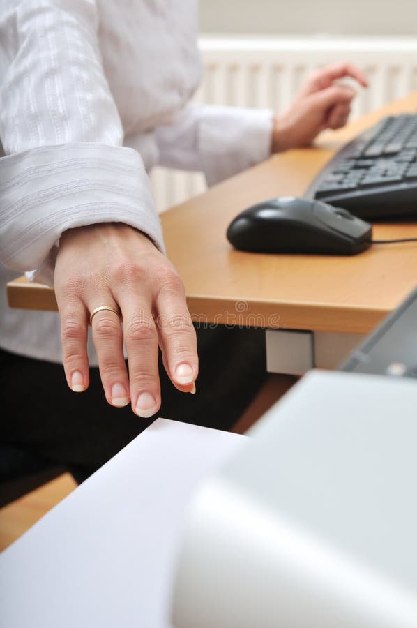 Hand Reaching Paper from Printer Stock Photo - Image of operate, table ...