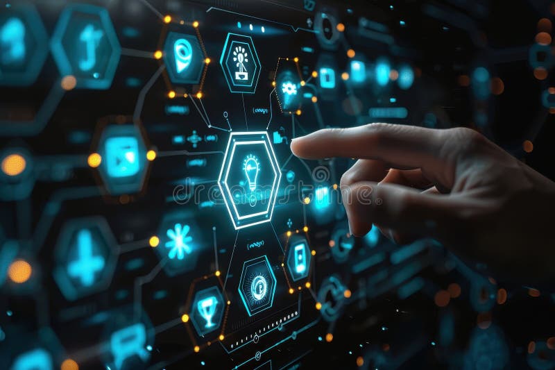 Hand Reaching for Service Interface with Icons. Stock Image - Image of ...