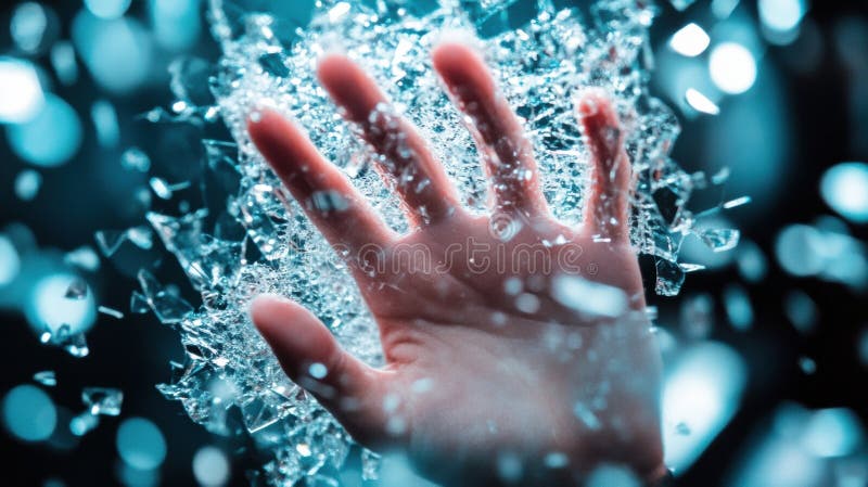 Hand Reaching through Shattered Glass, Capturing a Moment of Dynamic ...