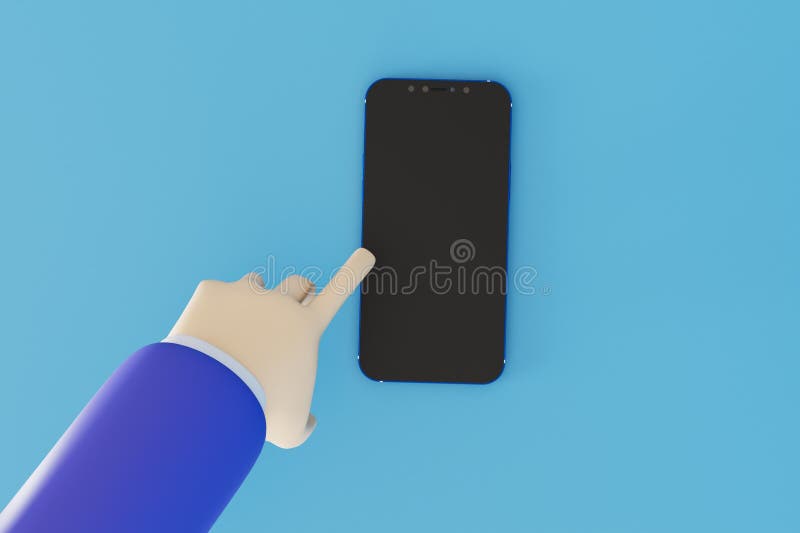 Hand Reaching for the Smartphone on a Blue Background. 3D Render Stock ...