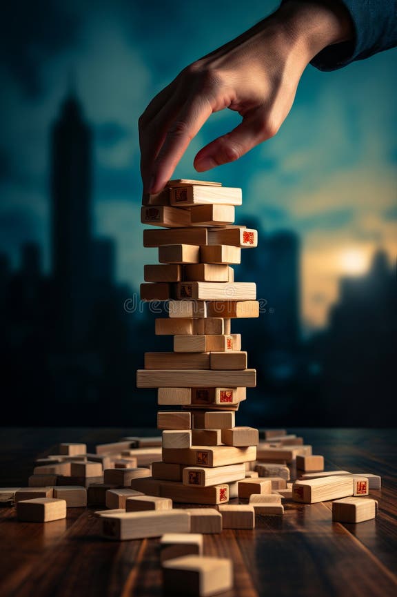Hand is Reaching for Stack of Wooden Blocks on Table. Generative AI ...