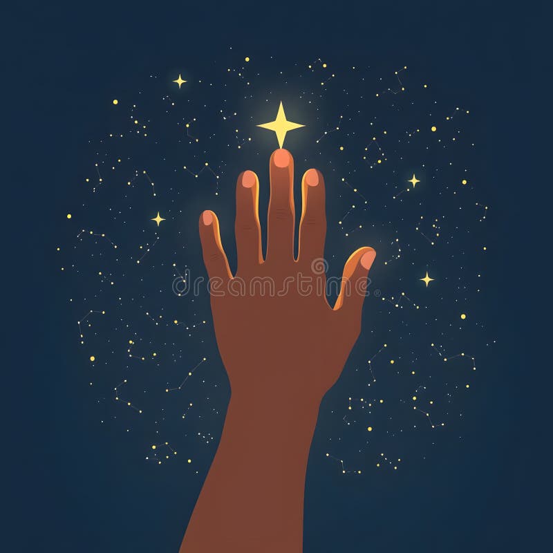 A Hand Reaching for a Star among a Cosmic Background Filled with ...
