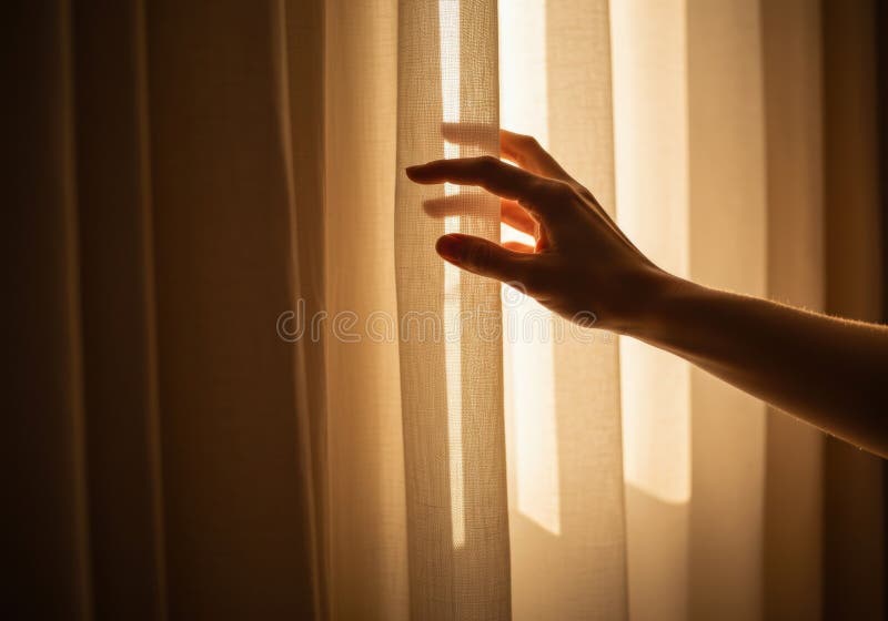 Hand Reaching through Sunlit Curtain: a Study of Light and Shadow Stock ...