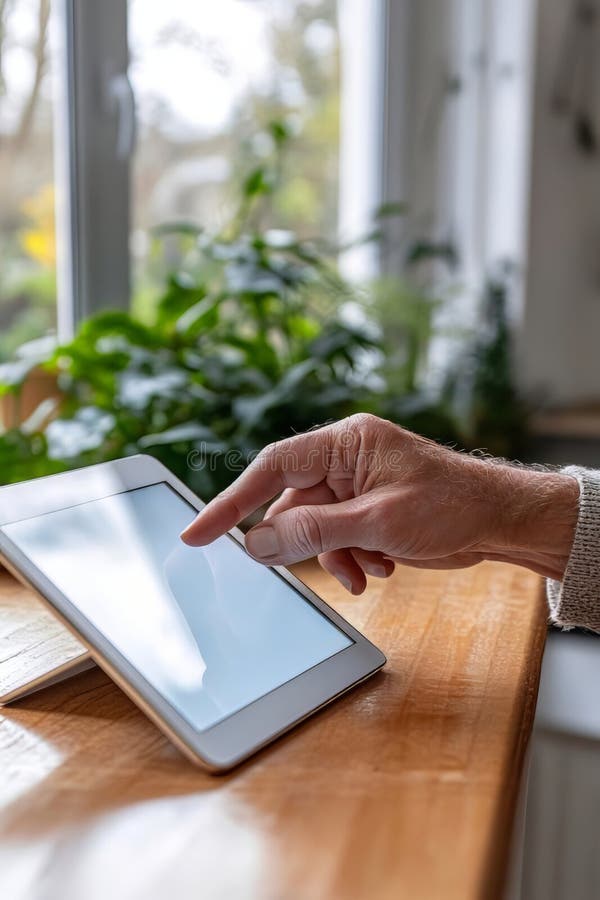 Hand Reaching To Interact with a High-resolution Touchscreen Tablet ...