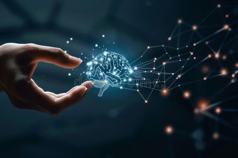 A Hand Reaching To Touch a Digital Brain, Igniting New Pathways of ...