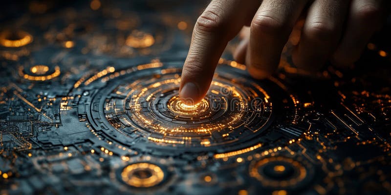 Hand Reaching To Touch Digital Gears Icon on Virtual Screen ...